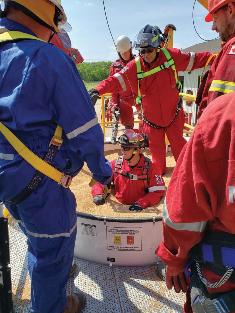 Grain entrapment unit demonstrates the horrors inside a grain bin